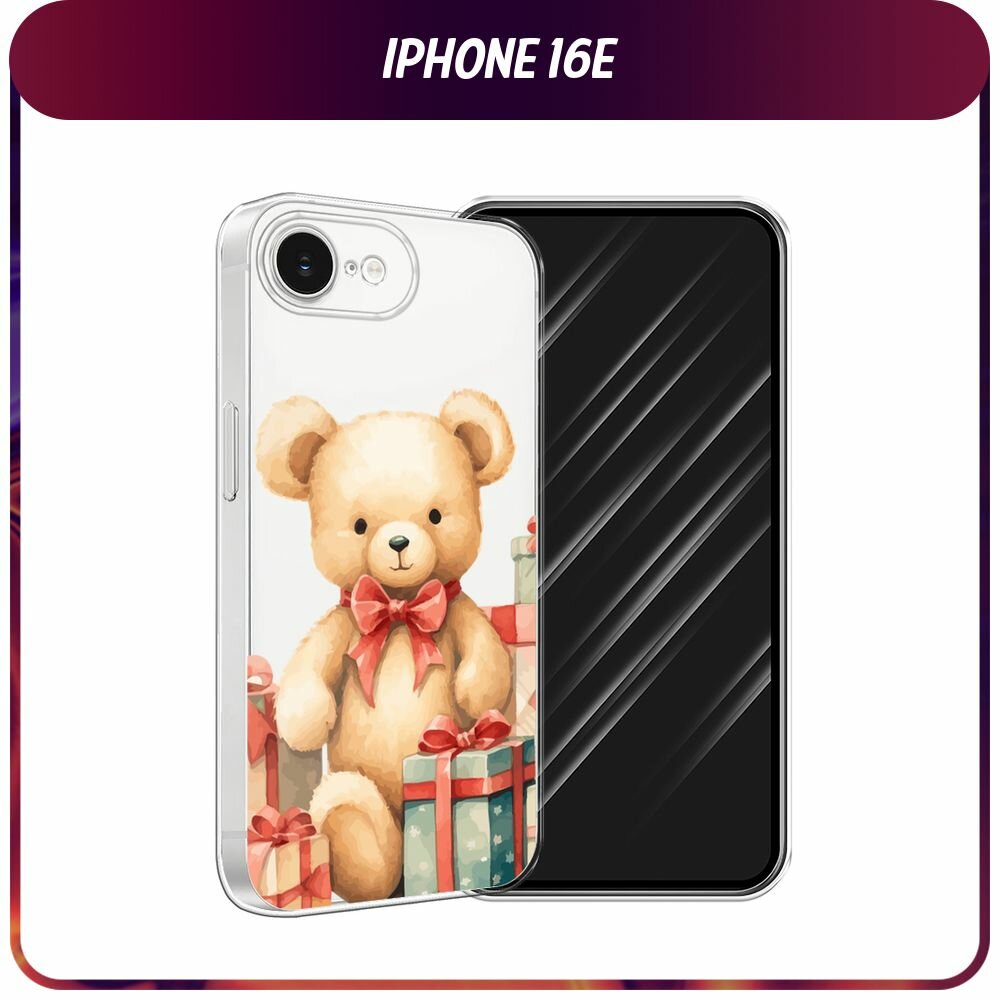 Чехол на Apple iPhone 16e/17e / Айфон 16е/17e с принтом Новогодний мишка, прозрачный