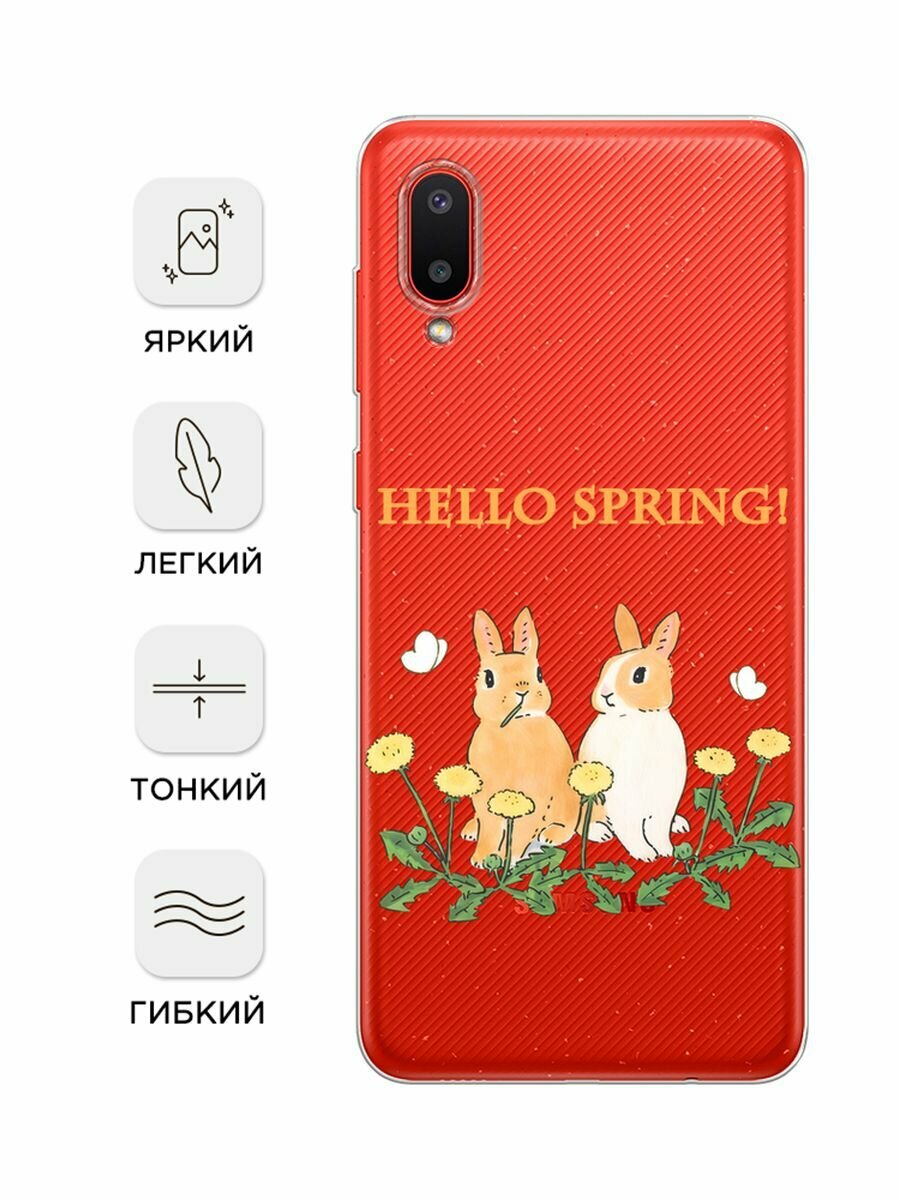 Чехол на Samsung Galaxy A02 / Самсунг Галакси А02 с принтом "Весенние кролики", прозрачный — фото 1