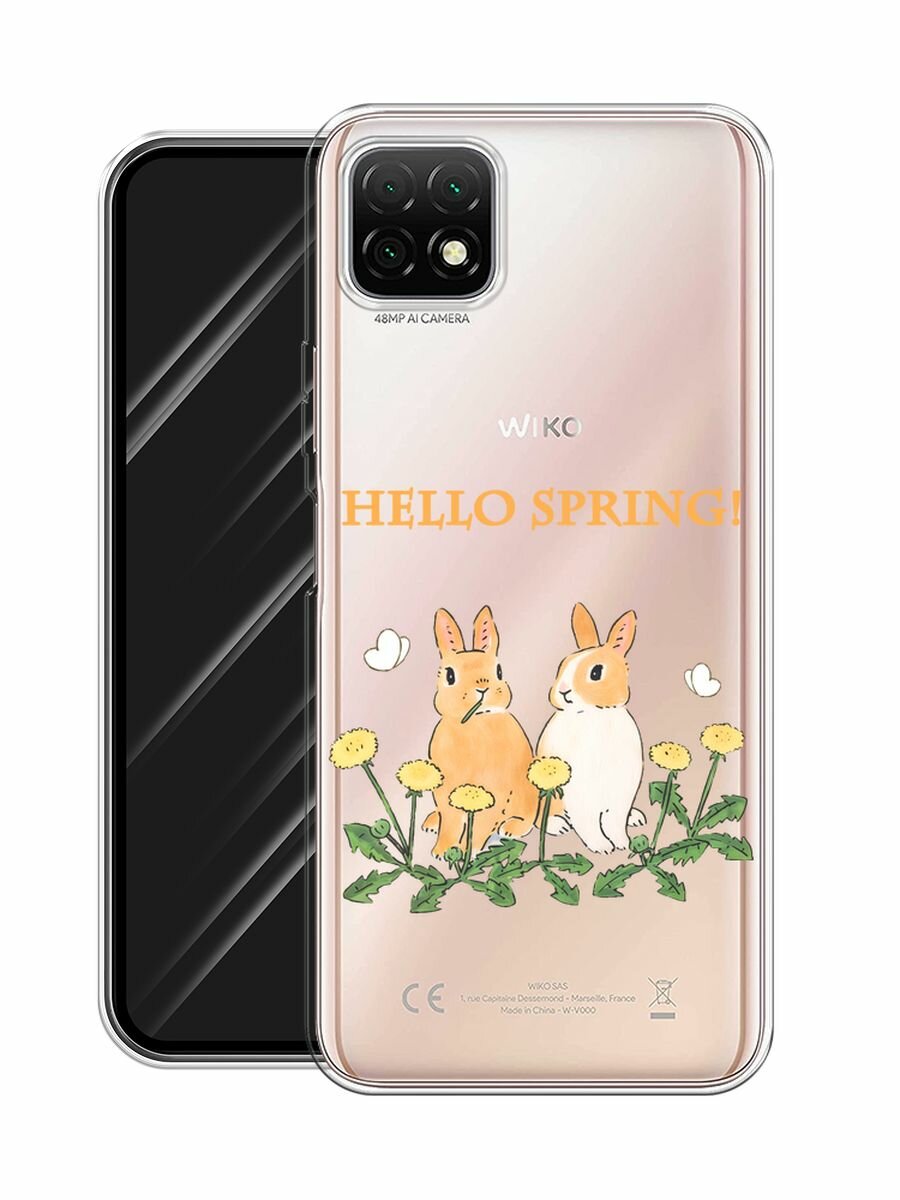 Чехол на Wiko T3 / Вико Т3 с принтом "Весенние кролики", прозрачный — фото 1