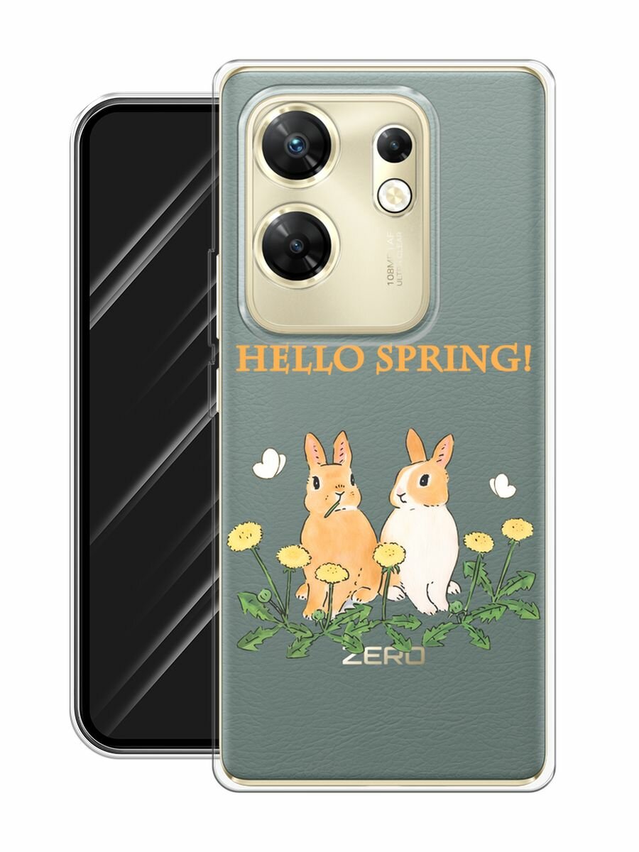 Чехол на Infinix Zero 30 4G / Инфиникс Зеро 30 4G с принтом "Весенние кролики", прозрачный — фото 1