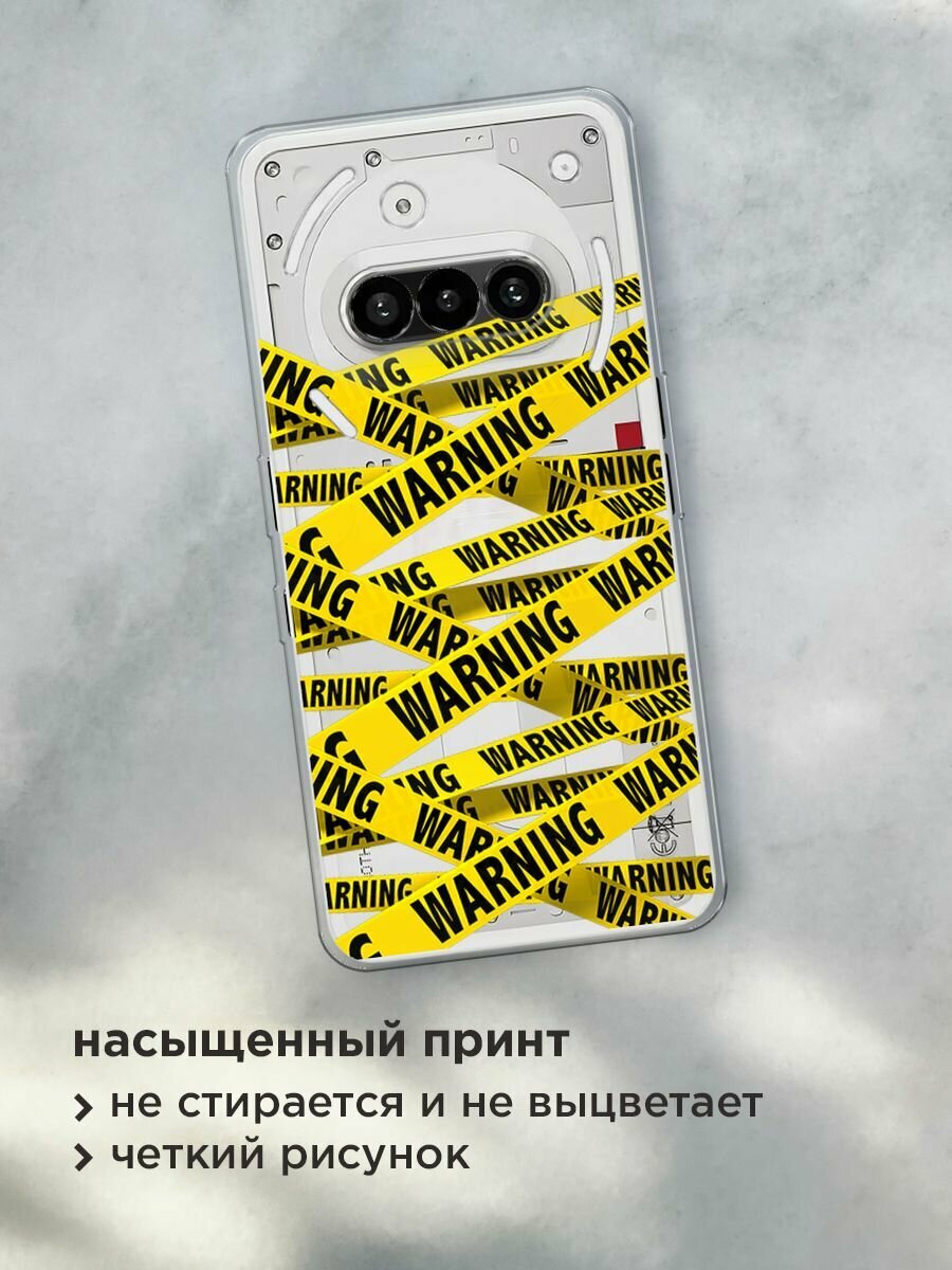 Чехол на Nothing Phone 3a / Нотинг Фон 3а с принтом "Warning!", прозрачный — фото 1