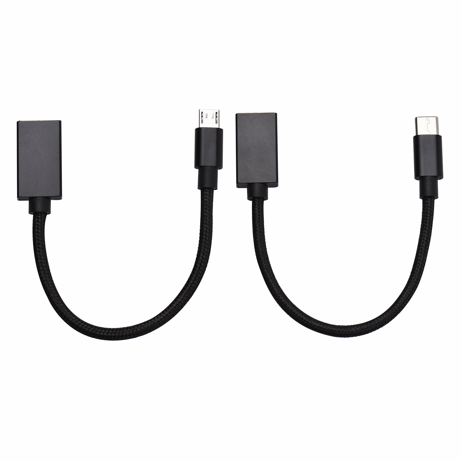 Кабель OTG USB C/Micro USB адаптер USB C/Micro USB мужской к USB 2.0 женской для графического планшета, флешки, черный, металл + нейлон, длина 18см, 2 шт.
