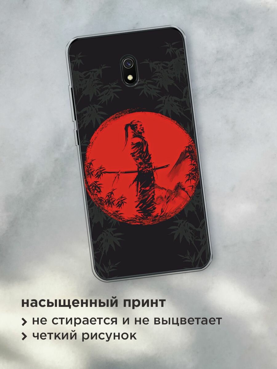 Чехол на Xiaomi Redmi 8A / Сяоми Редми 8А с принтом "Самурай на красном фоне" — фото 1
