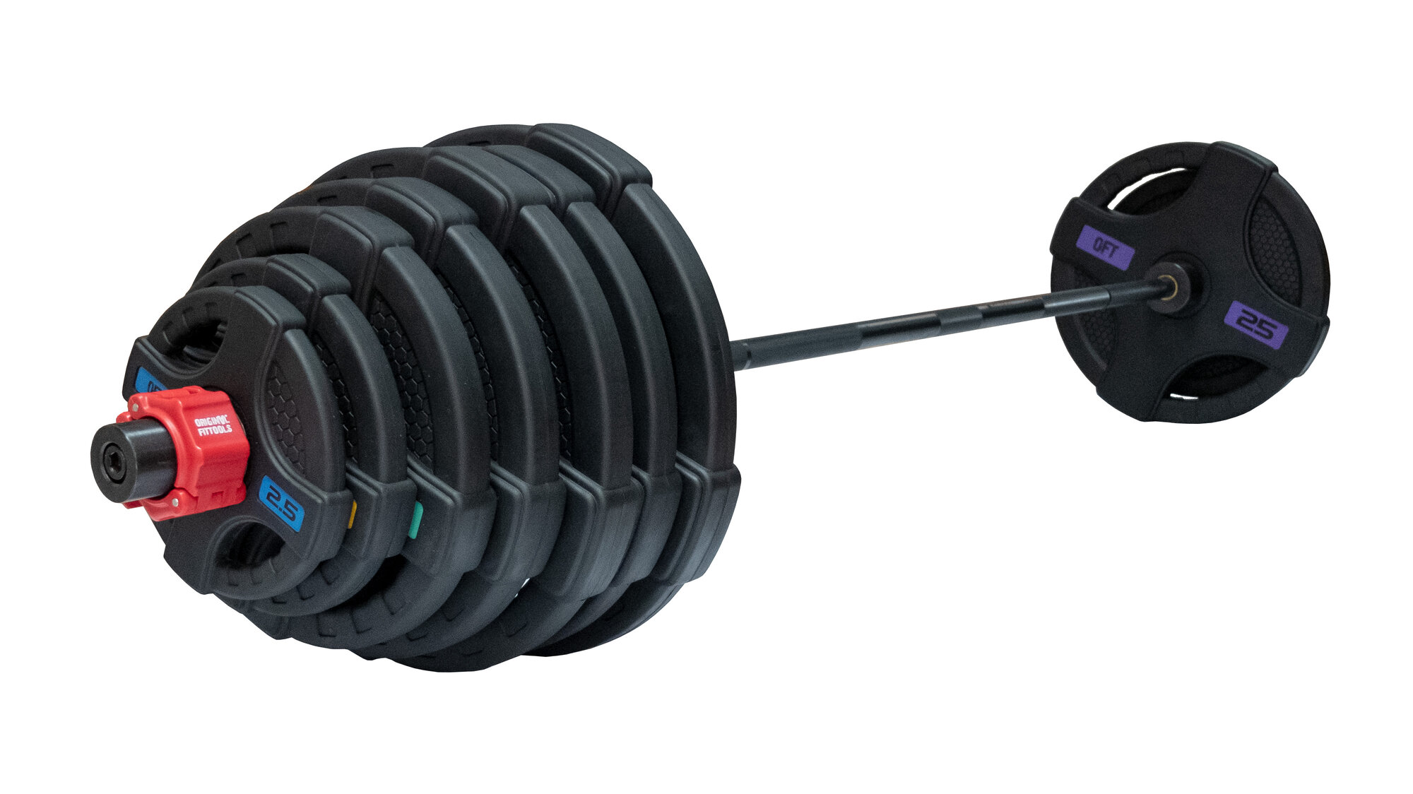 Original FitTools Штанга олимпийская 215 кг (диски с двумя хватами, черный гриф) FT-2HGSET-215-BLACK
