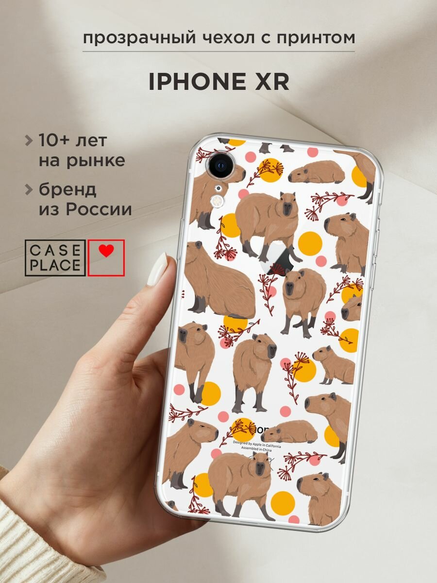 Чехол на Apple iPhone XR / Айфон XR с принтом "Капибара паттерн", прозрачный