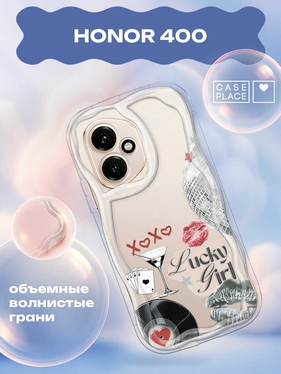 Чехол на Honor 400 / Хонор 400 с принтом xoxo lucky girl 2, прозрачный