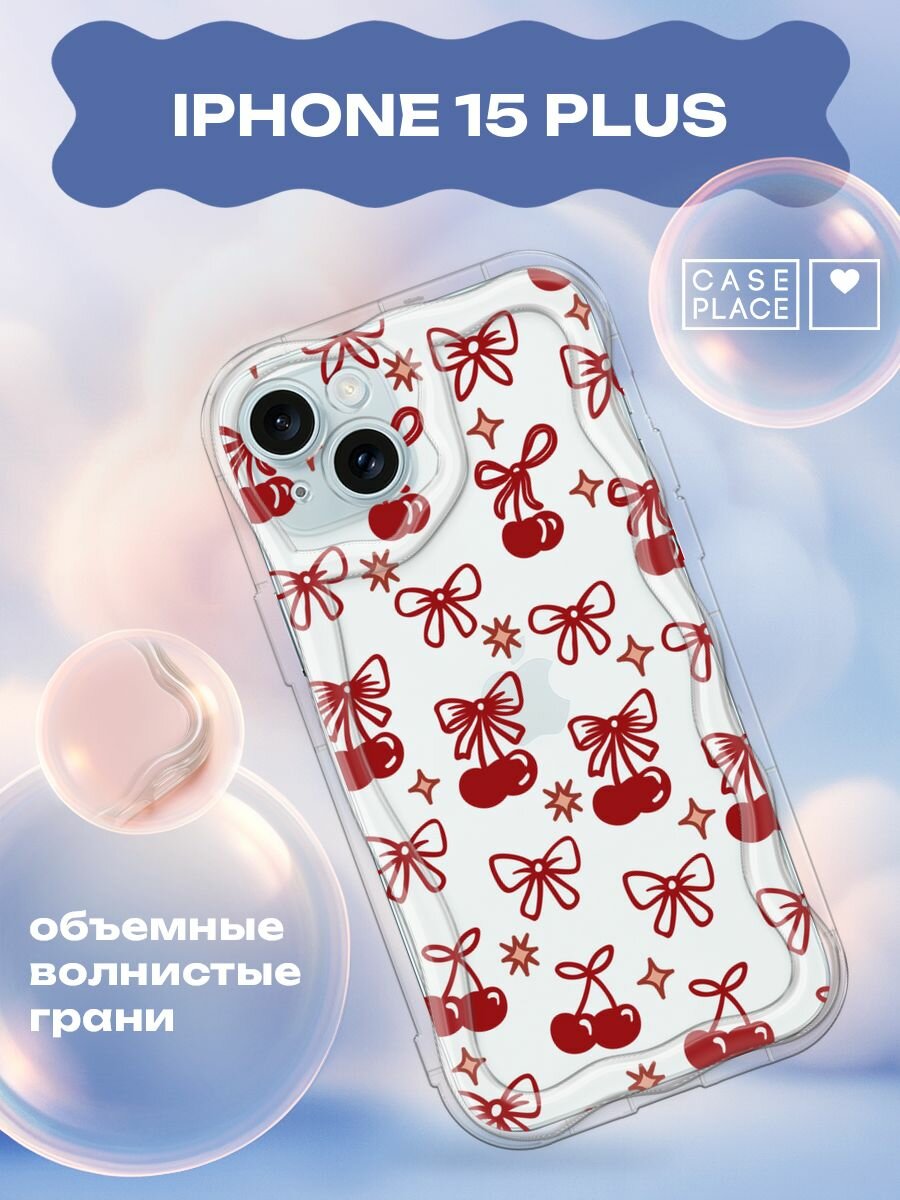Чехол на Apple iPhone 15 Plus / Айфон 15 Плюс с принтом "Вишня с бантиком"