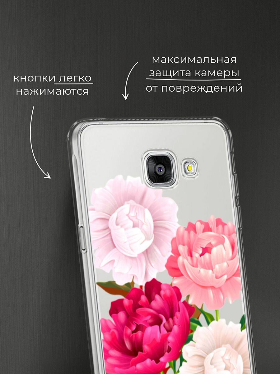 Чехол на Samsung Galaxy A5 2016 / Самсунг Галакси А5 2016 с принтом "Большие пионы", прозрачный — фото 1