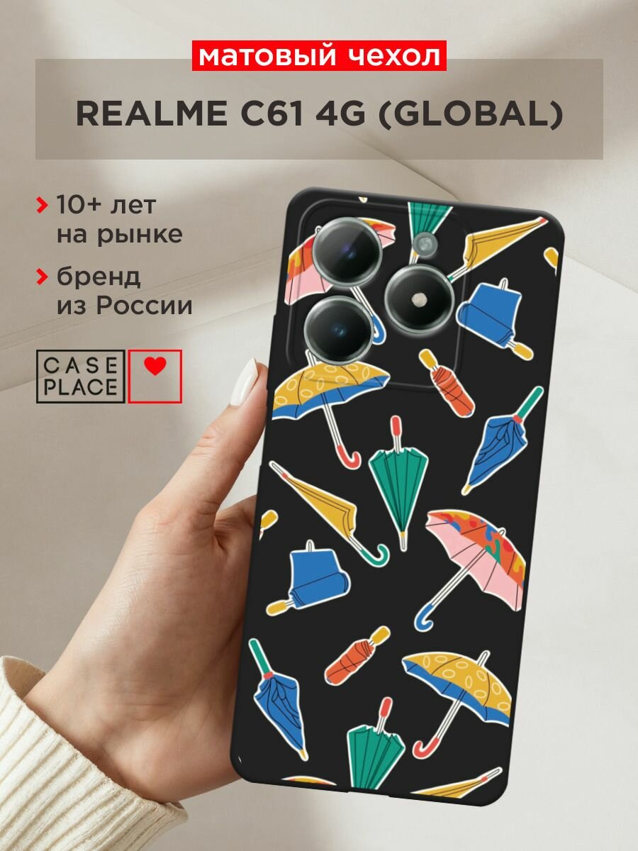 Чехол на Realme C61 4G (Global) / Реалми C61 4G с принтом "Зонты паттерн", прозрачный