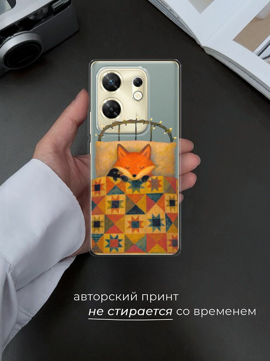 Чехол на Infinix Zero 30 4G / Инфиникс Зеро 30 4G с принтом "Лисичка спит", прозрачный — фото 1