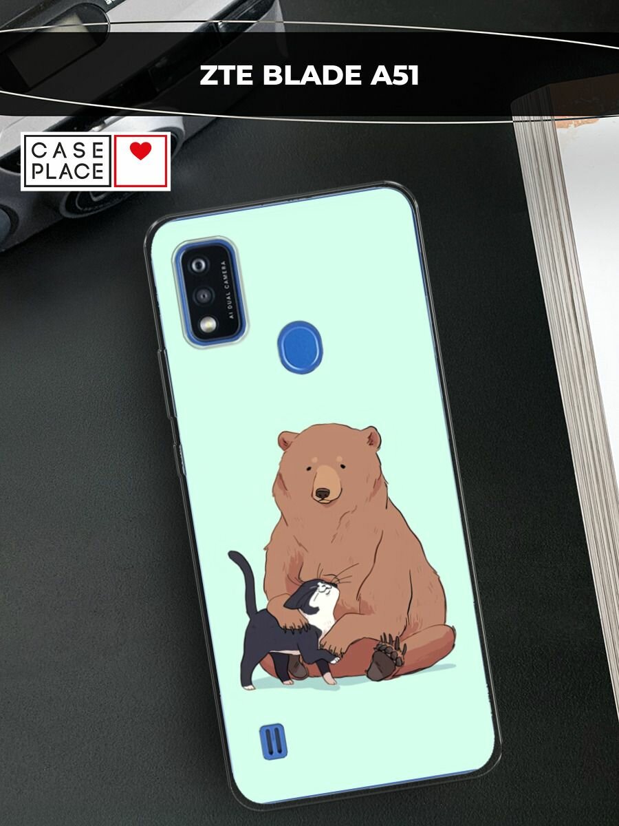Чехол на ZTE Blade A51 / ЗТЕ Блейд А51 с принтом "Медведь и кошка дружба"