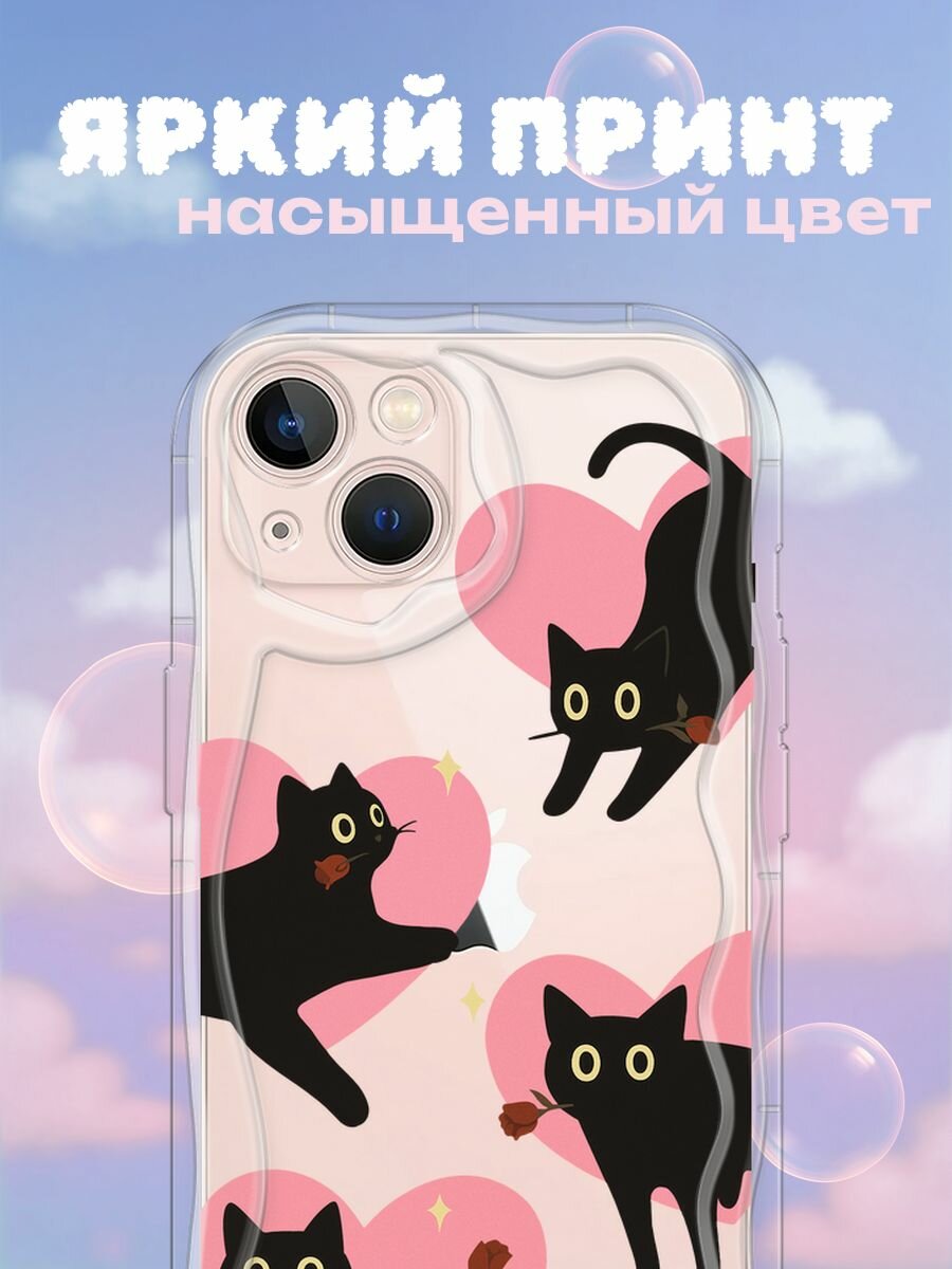 Чехол на Apple iPhone 13 / Айфон 13 с принтом "Котики с розой" — фото 1