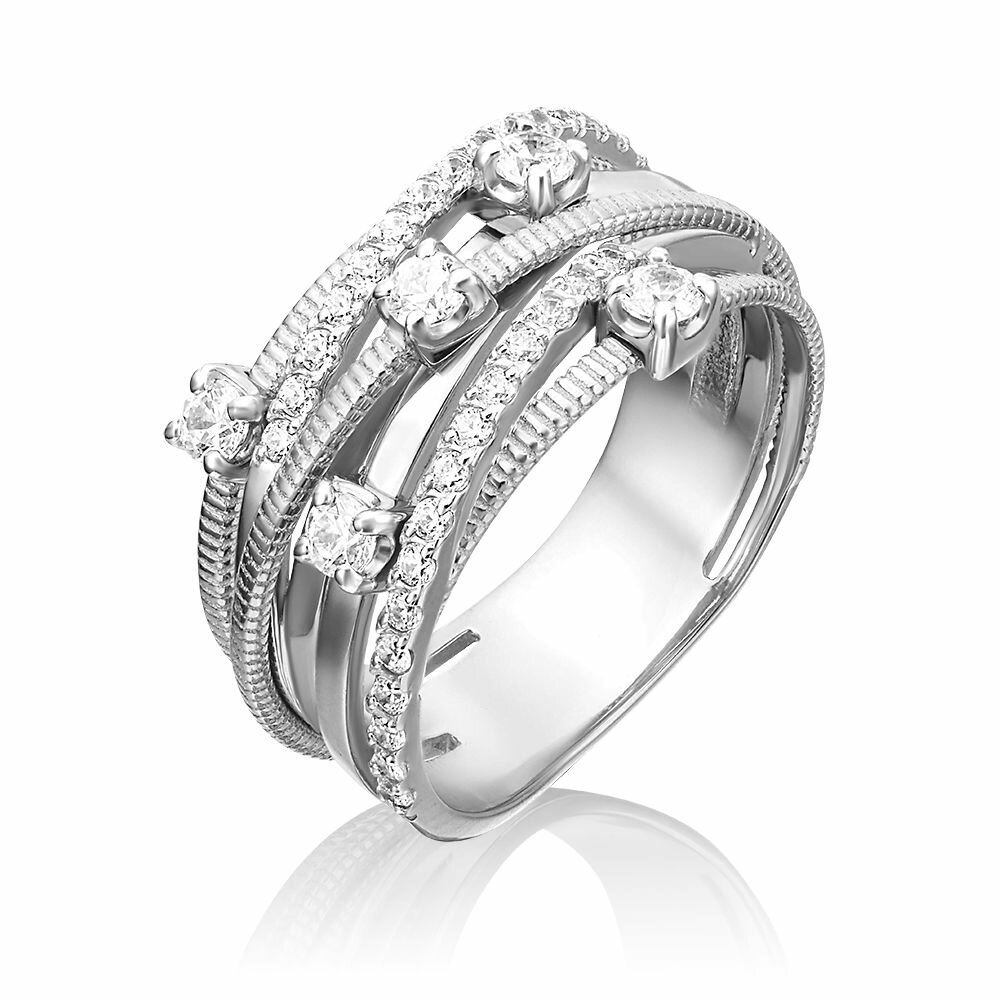 Кольцо, белое золото, 585 проба, родирование, фианит