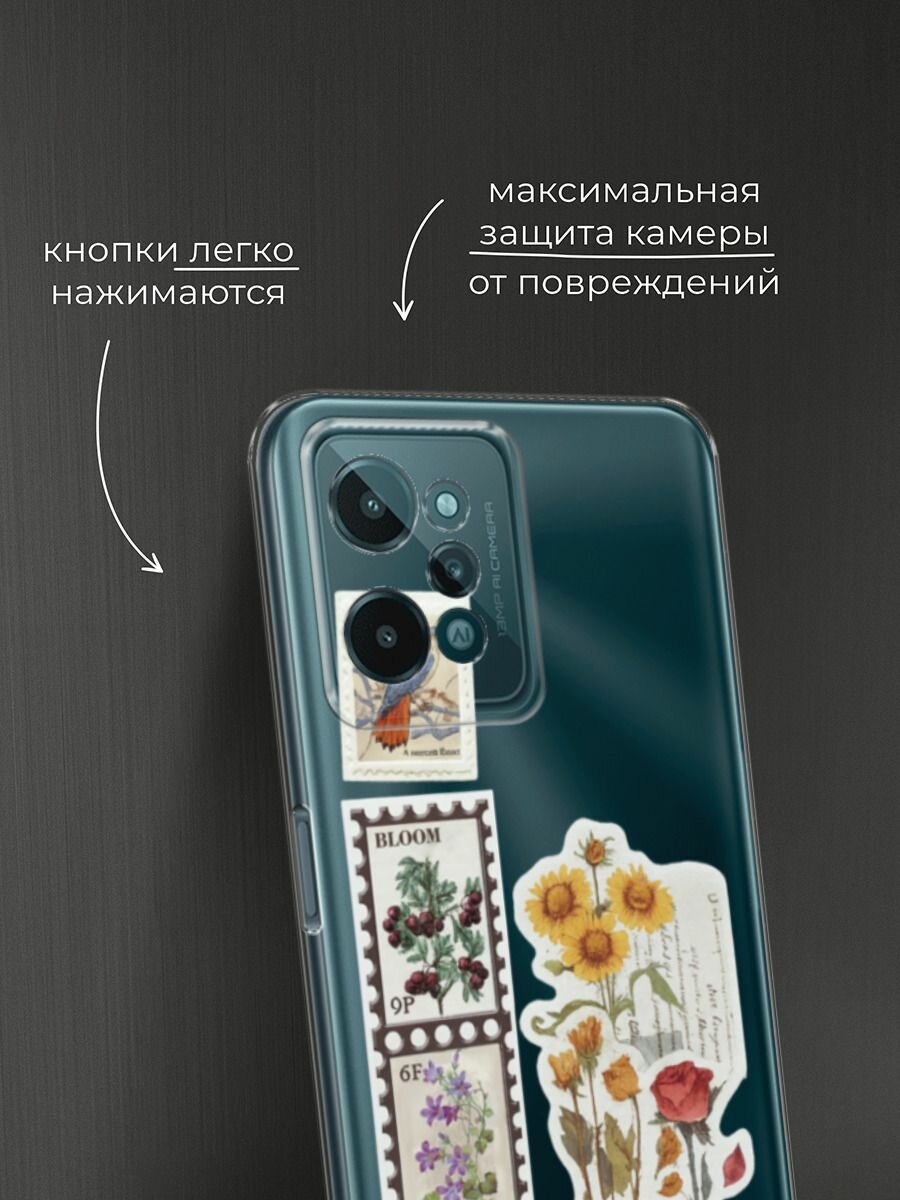 Силиконовый чехол на Realme C31 / Реалми C31 с принтом Марки с цветами — фото 1