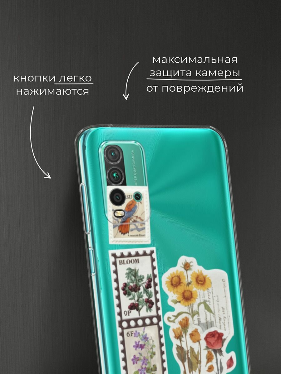 Чехол на Xiaomi Redmi 9T / Сяоми Редми 9Т с принтом Марки с цветами — фото 1