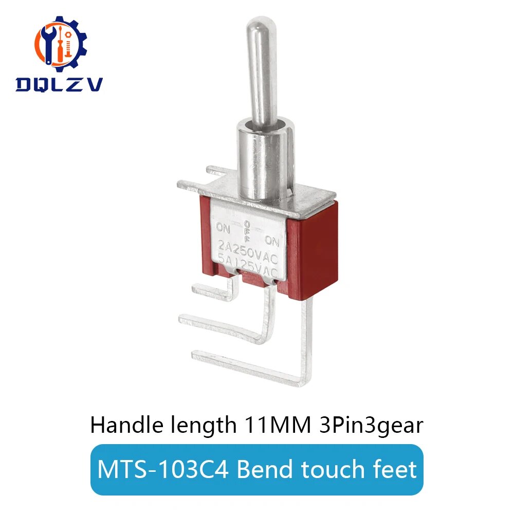 Медный изогнутый тумблер DQLZV 2/3/10А 125/250В 3PCS, 11mm MTS-103C4