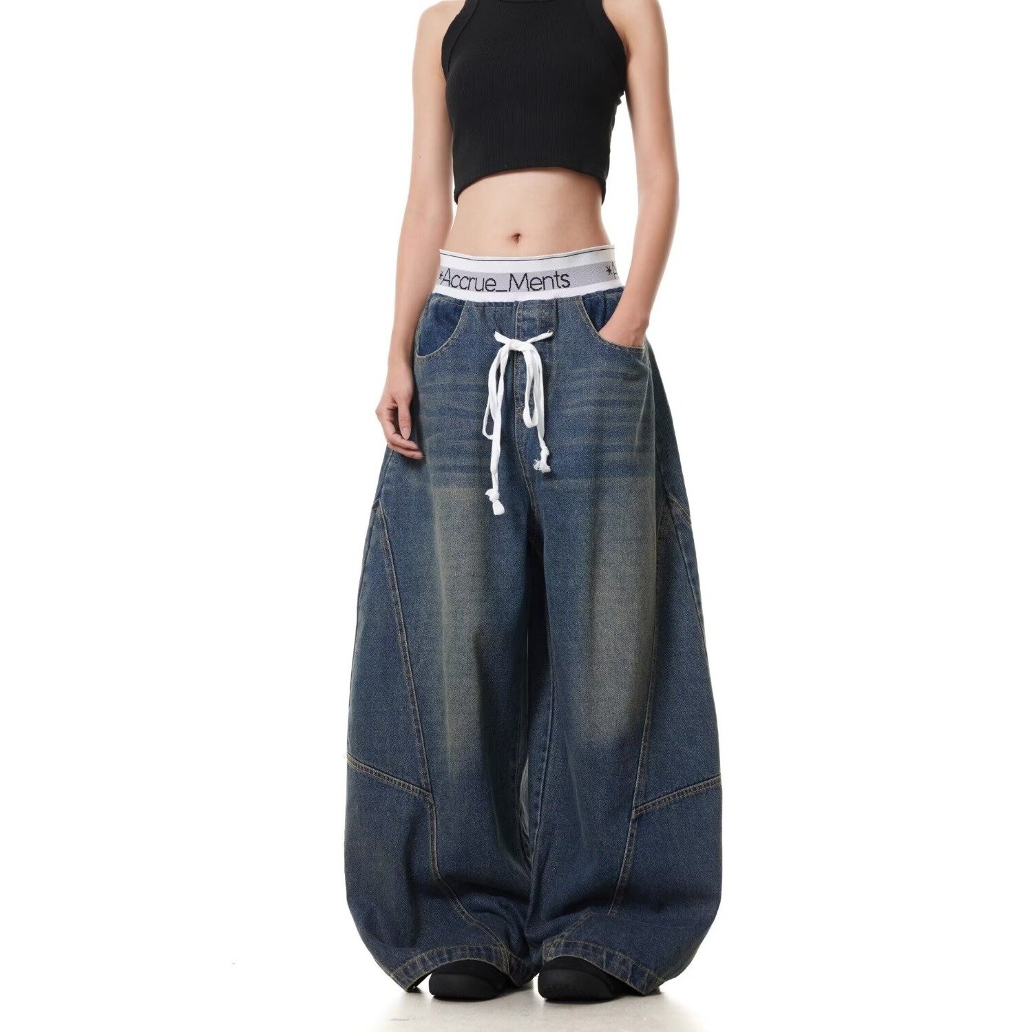 JYL Джинсы Женские Карго Винтажные Большие Карманы Стильные Деним, Размер_XXL