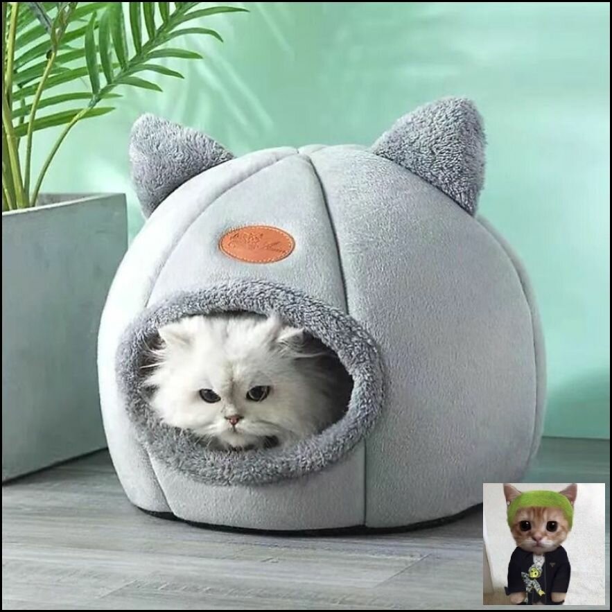 Закрытая лежанка домик для кошек лежак 6