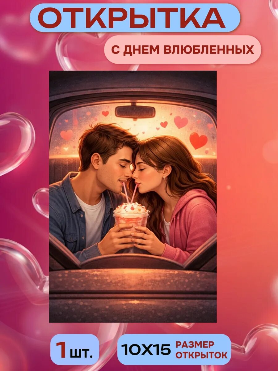 Открытка с Днем влюбленных, Святого Валентина, 1 шт 10х15 см