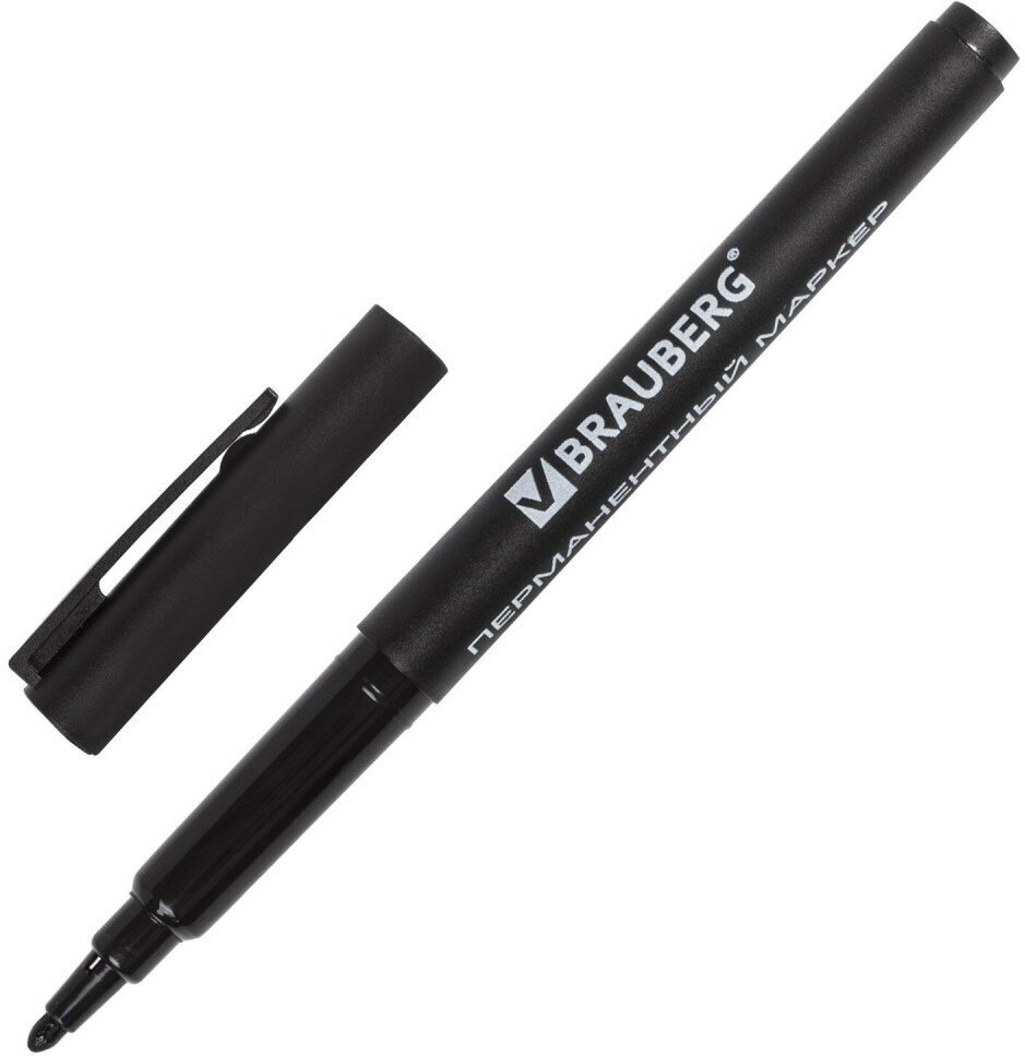 Маркер перманентный BRAUBERG "CLASSICLine" черный тонкий наконечник 1 мм 150296 1 шт