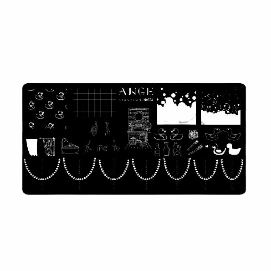 Пластина для стемпинга ANGE №024 "Ванная" узоры для маникюра, декора и дизайна ногтей с демо-листом