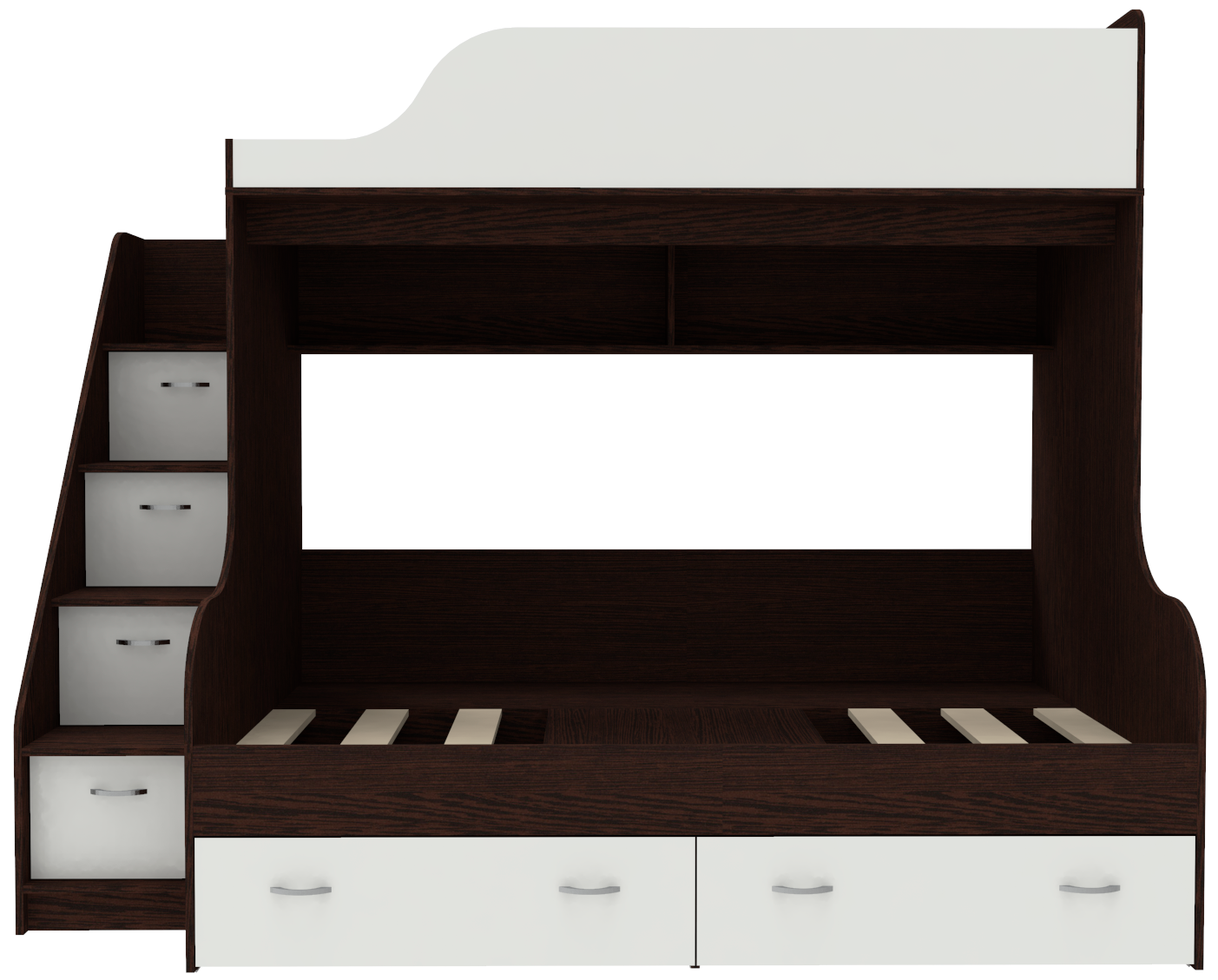 Двухъярусная кровать Дуэт-15 с лестницей комодом Венге Белый