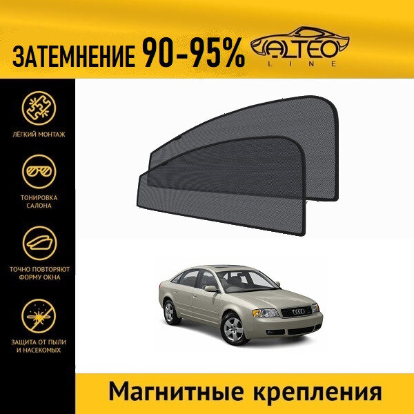 Каркасные автошторки ALTEO PREMIUM на Audi A6 (C5) (1997-2004) седан на передние двери на магнитах с затемнением 90-95%