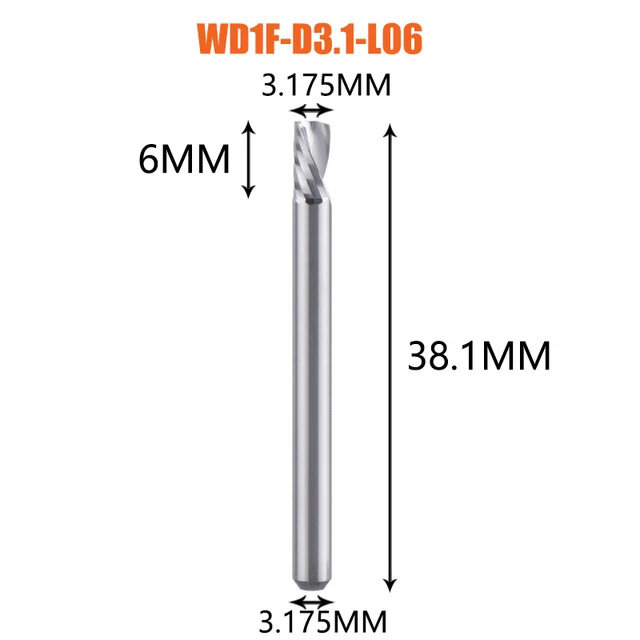 Dreanique спиральная однозаходная фреза стружка вниз для чпу станка (3.175х6х38х3.175) WD1F-D3.1-L06 11366