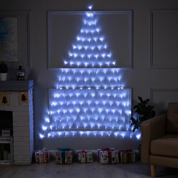 Гирлянда Сеть-ёлка 2 х 2 м, IP20, тёмная нить, 152 LED, свечение белое, 8 режимов, 220 В