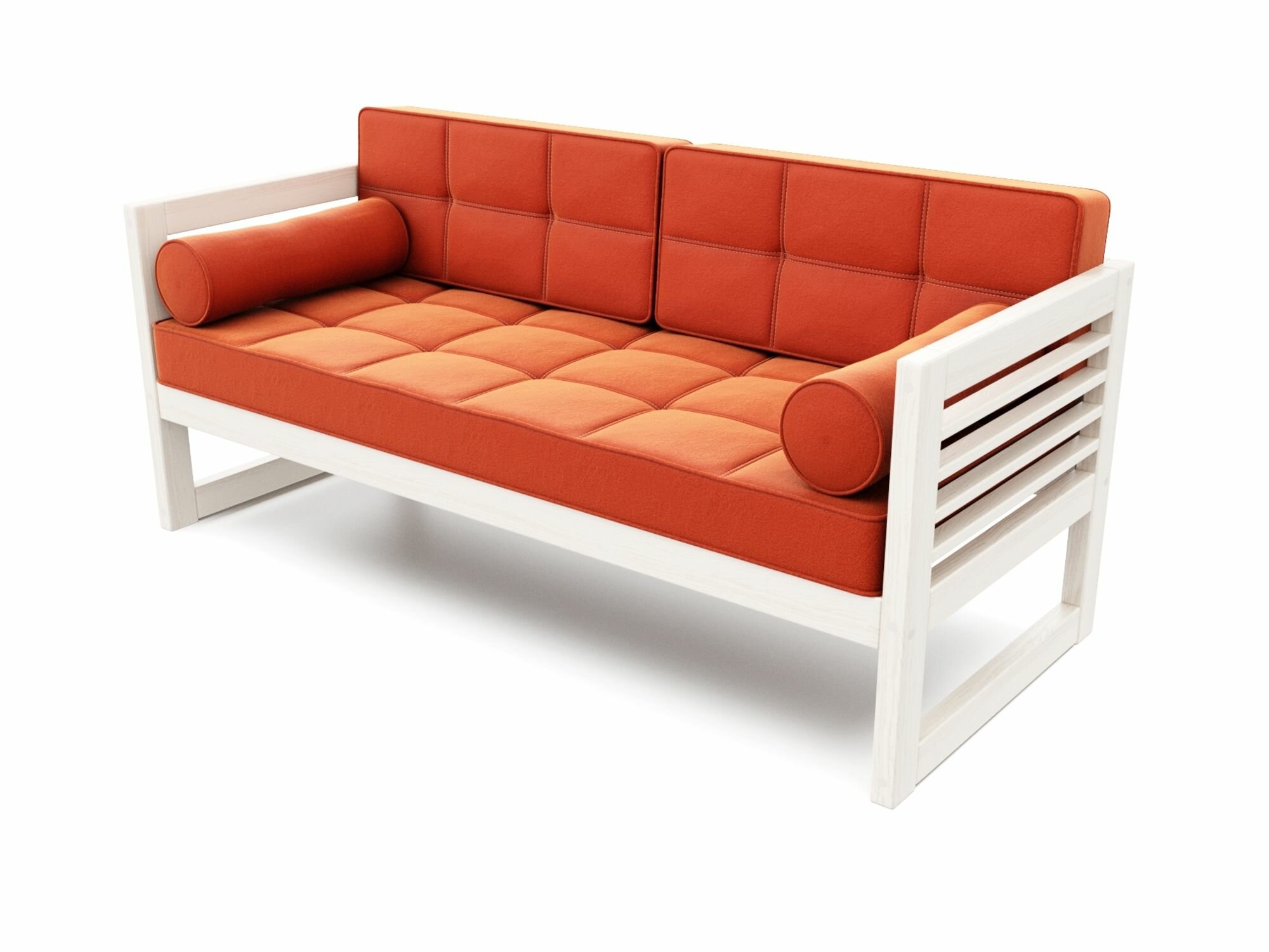 Прямой диван кушетка Arsko Сега-Б, оранжевый-беленый дуб, велюр, трехместный, массив дерева, в офис, в салон красоты