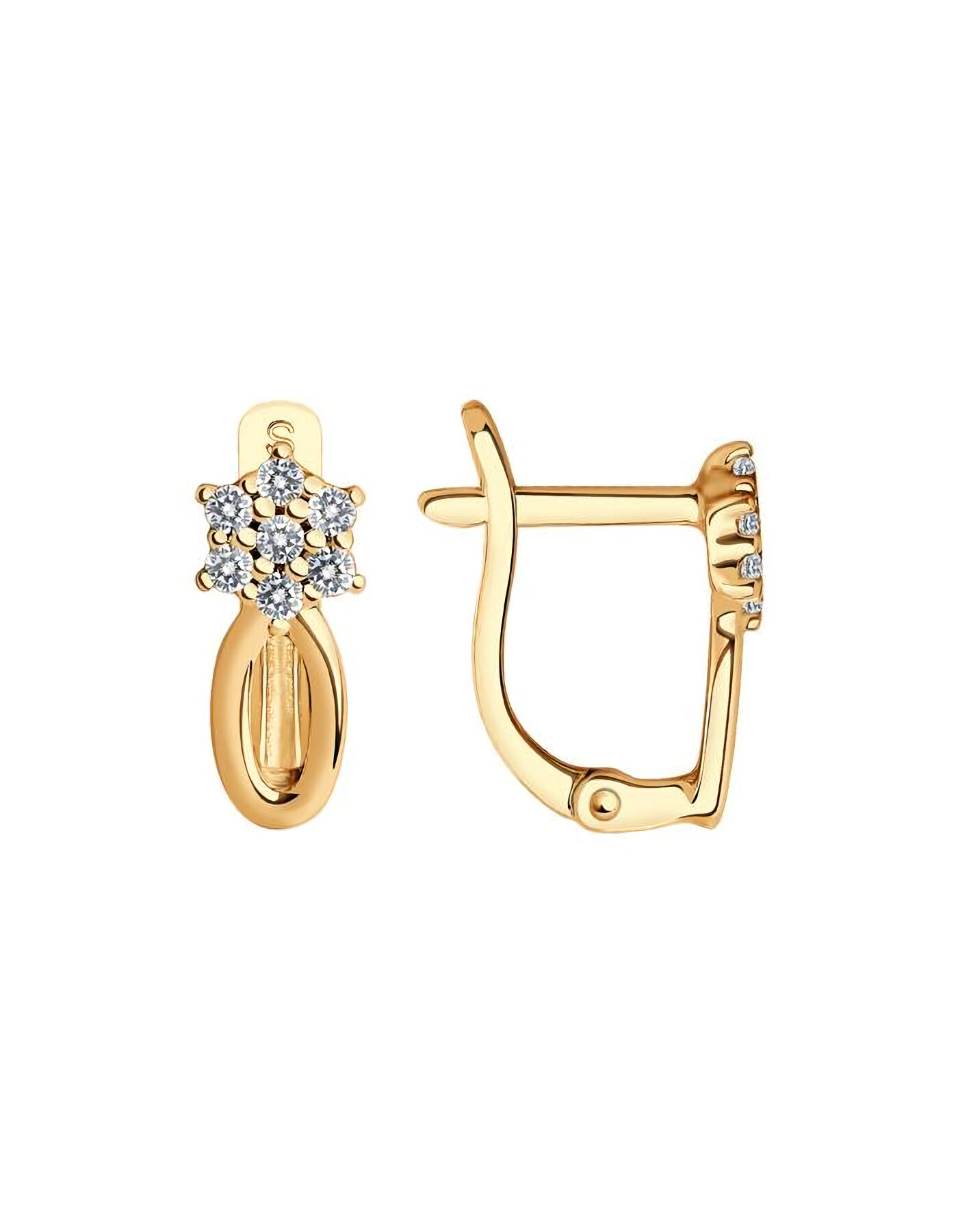 Серьги, серебро, 925 проба, золочение, фианит