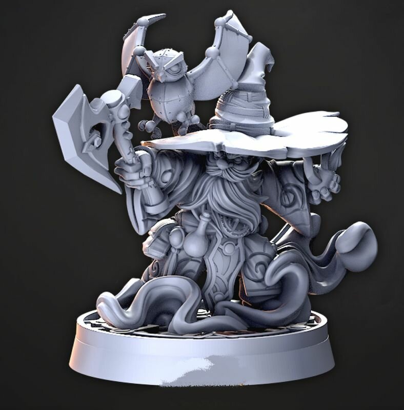 Дворф Колдун с фамильяром (32мм) раса: Дуергар, Холмовой, Горный. Маг, волшебник, друид миниатюра для DnD (ДнД), Pathfinder и других Настольных игр (НРИ, Варгеймов или РПГ), фентези тематика