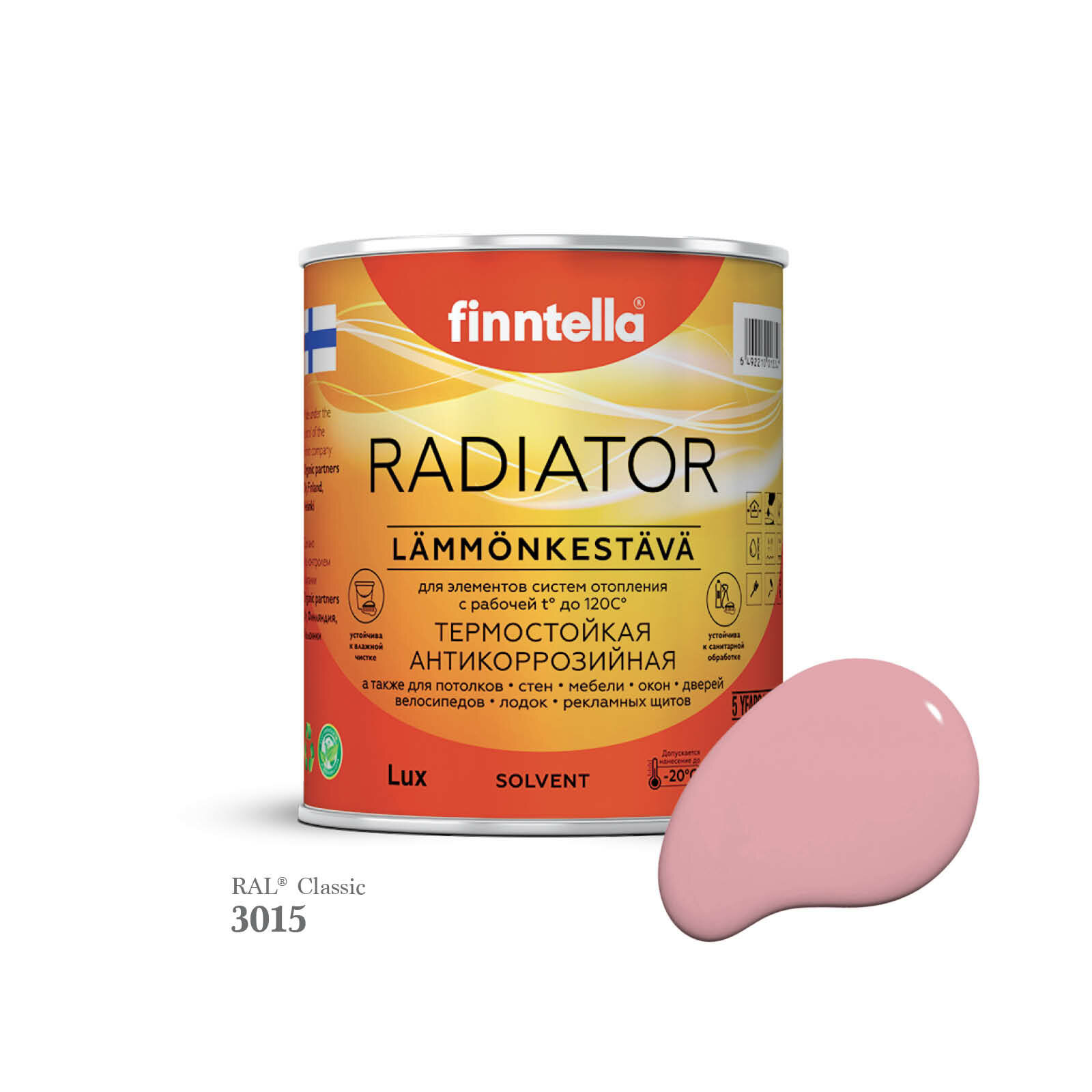 Краска для радиаторов быстросохнущая финская эмаль FINNTELLA RADIATOR, цвет RAL3015 , 0,9л