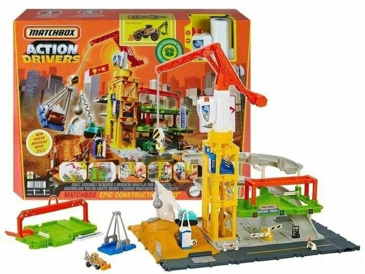 Игрушечный трек Matchbox Action Drivers - Игровой набор Строительная площадка с краном, звуком и светом HPD63 -kpa