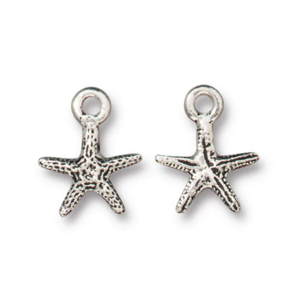Подвеска 13х10мм, TierraCast, морская звезда, малая, базовый материал - оловянный сплав, посеребренная с чернением, 5 шт.