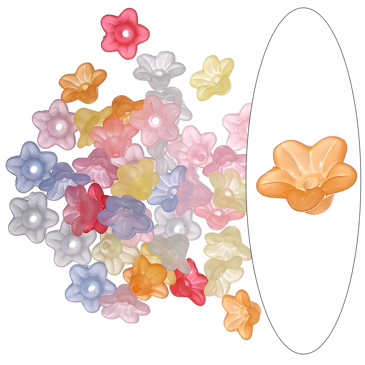 Бусина акриловая, 9х5мм, цветочек, матовый полупрозрачный, микс цветов, 5 грамм