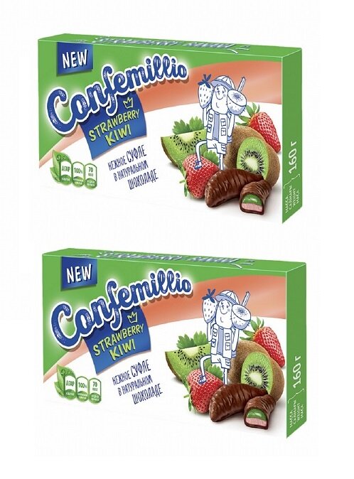 Confemillio со вкусом клубника и киви, темный шоколад, 160 г, картонная коробка, 2шт