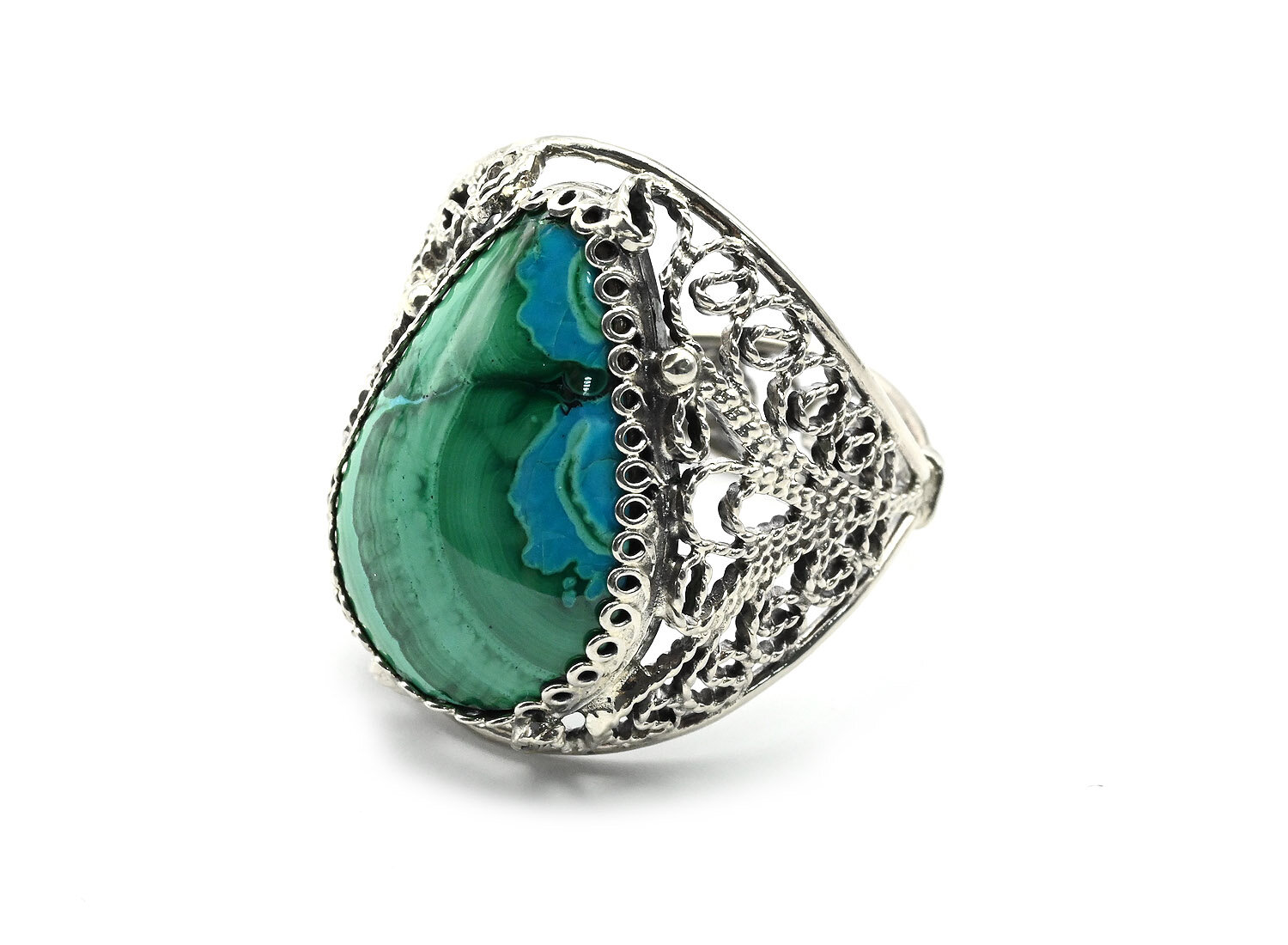 Кольцо, хризоколла, малахит