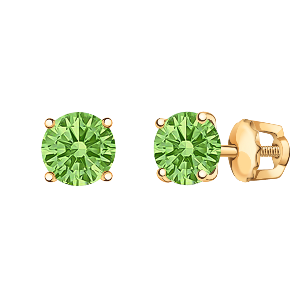 Серьги пусеты, красное золото, 585 проба, фианит