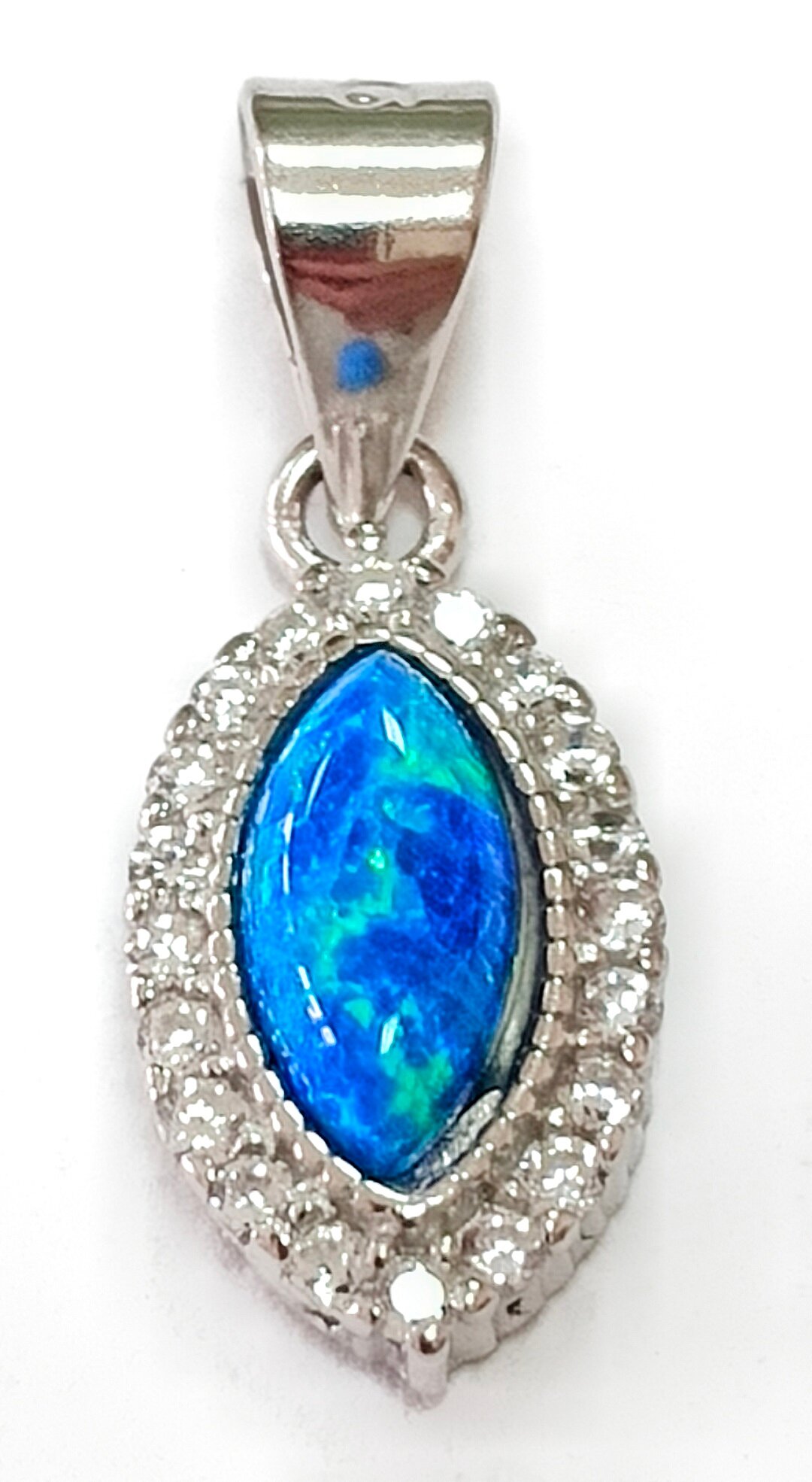 Подвеска, серебро, 925 проба, родирование, опал синтетический, фианит