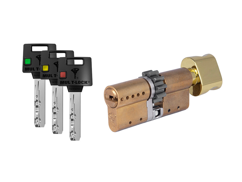 Цилиндр Mul-t-Lock MTL400 Светофор ключ-вертушка 96мм (размер 48х48В мм) - Латунь, Шестеренка