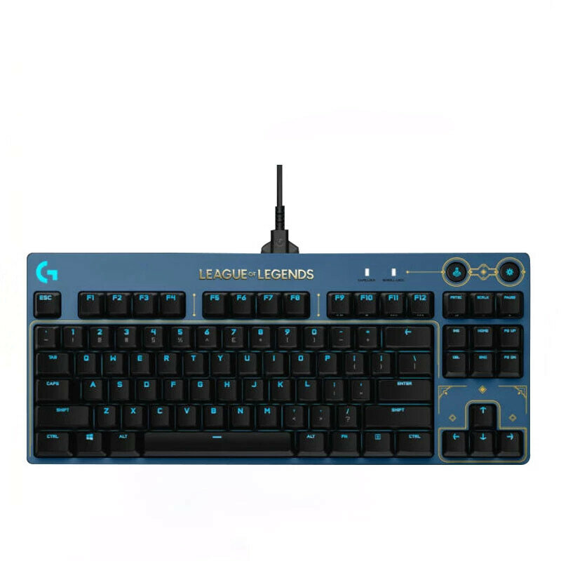 Проводная игровая механическая клавиатура Logitech G PRO Hextech League of Legends Limited LIGHTSYNC RGB GX BROWN Switch, синий