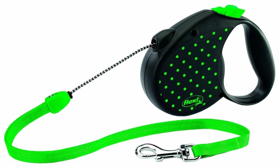 Поводок-рулетка Flexi "Color S" для собак до 12 кг, цвет: черный, зеленый, 5 м