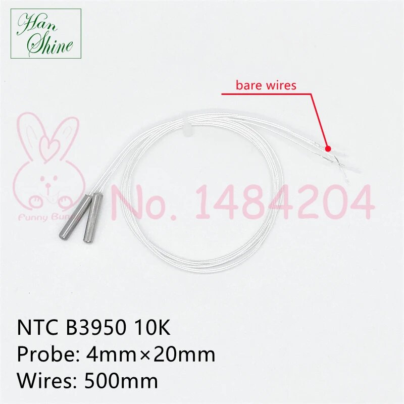 Термодатчик NTC B3950 10K, Probe 4x20mm, 500mm bare wires