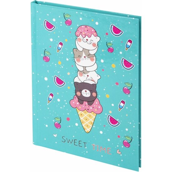 Блокнот Brauberg малый формат (110х147 мм), А6, 80 л, твёрдый, клетка, KIDS, "Котики", 114443