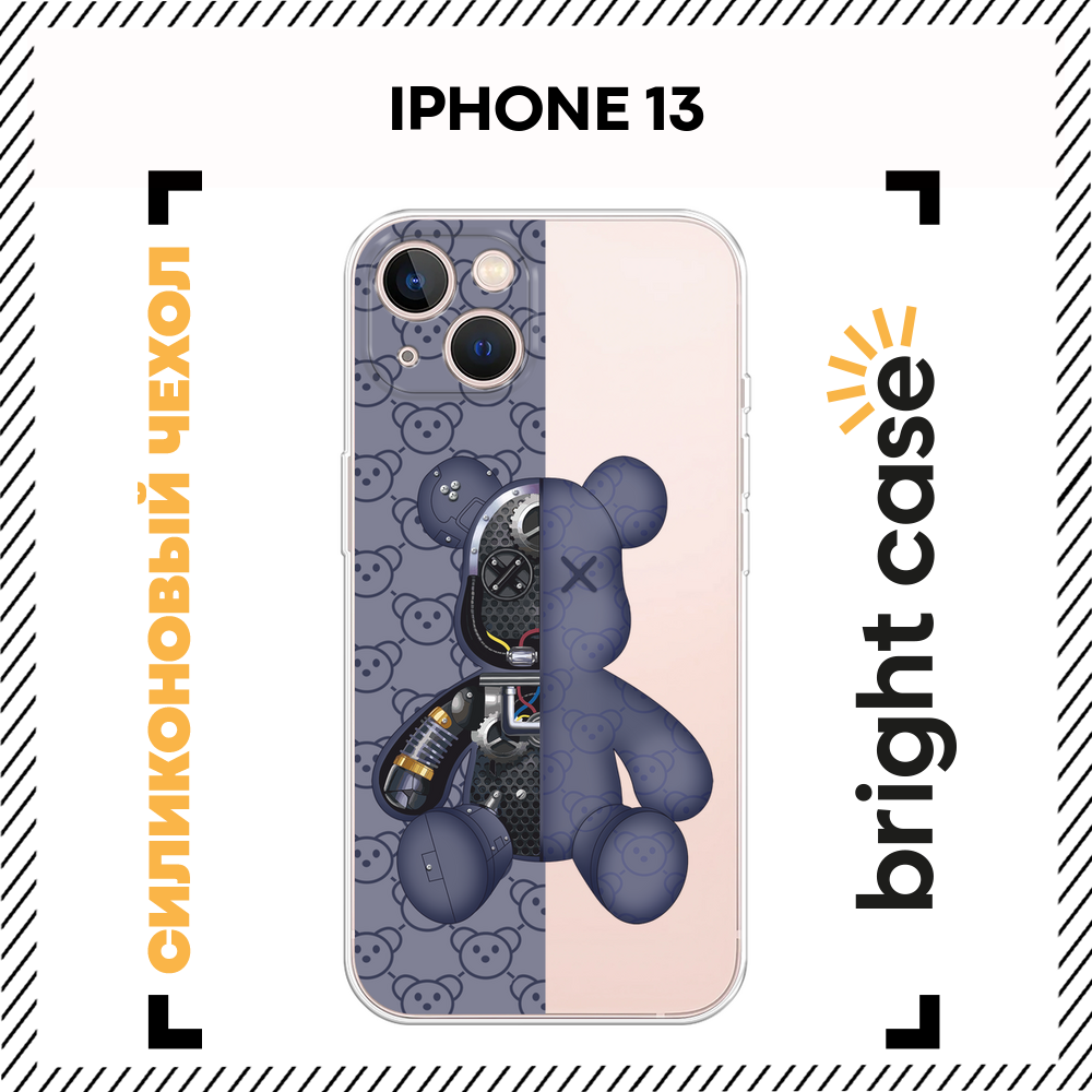 Чехол на Apple iPhone 13 / Айфон 13 с принтом Медведь половинка, прозрачный