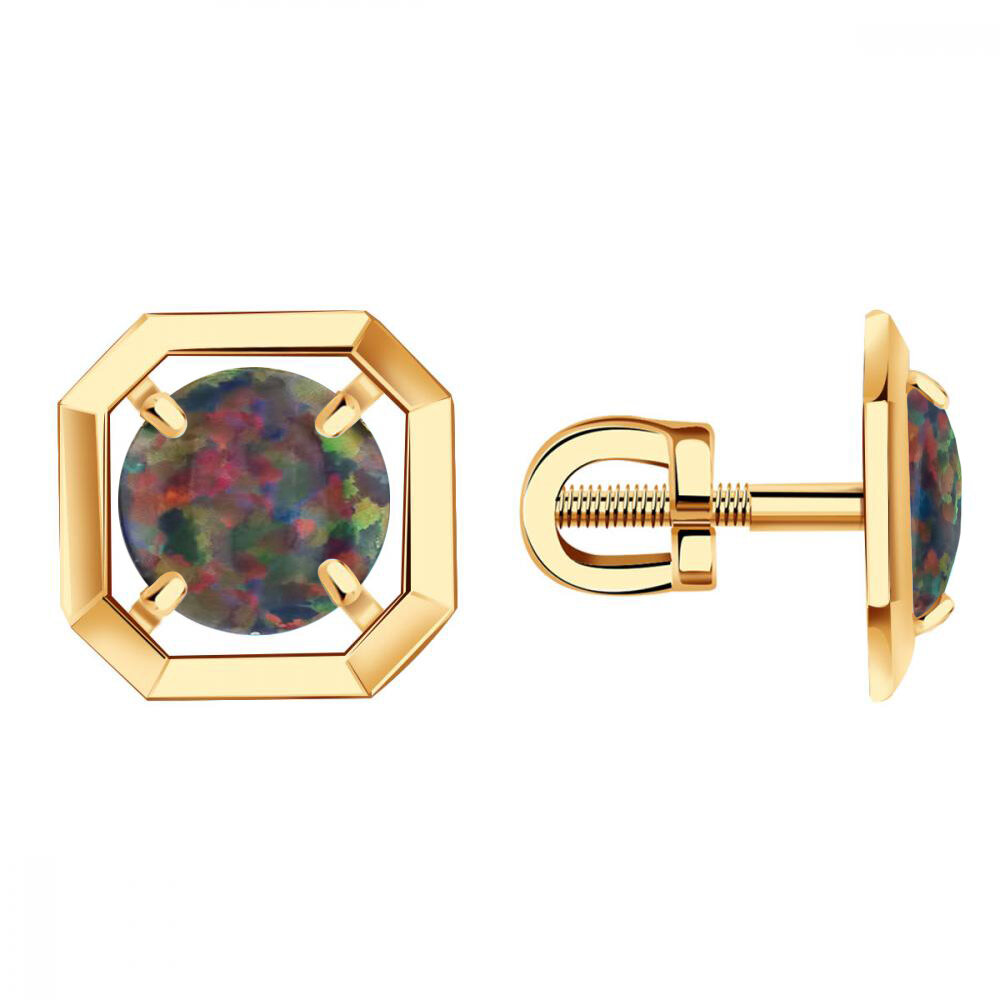 Серьги, золото, 585 проба, опал