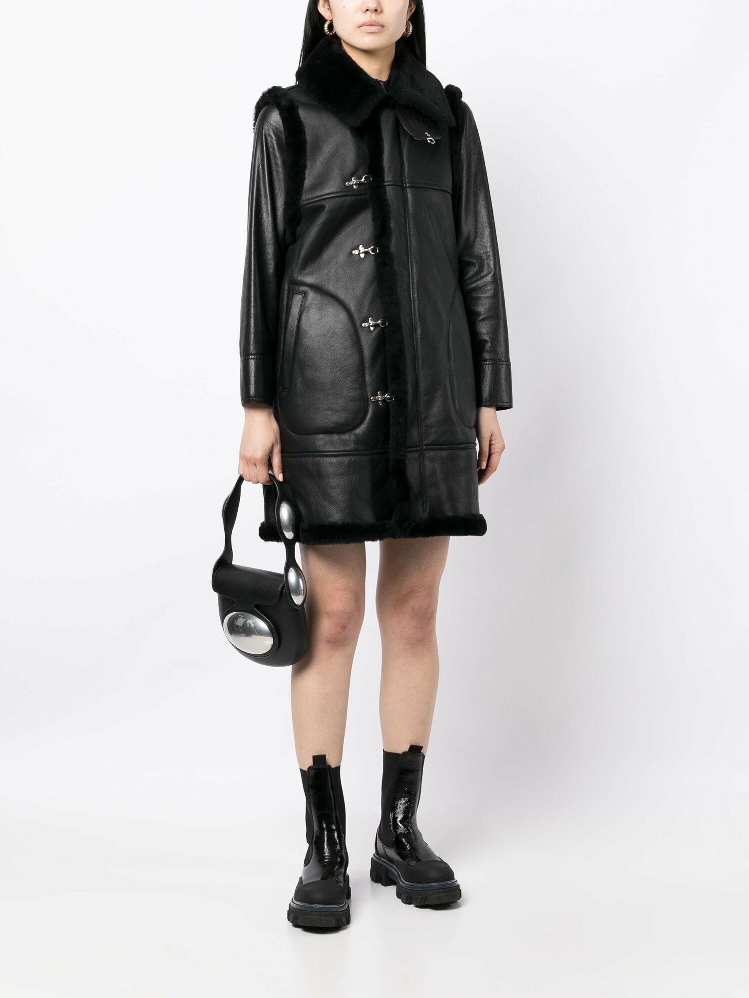 Пальто Noir Kei Ninomiya Long-length leather coat, размер 42, black / black — фото 1