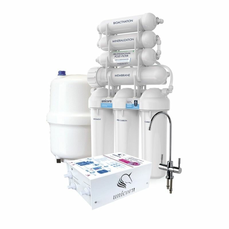 Обратноосмотическая система с помповым блоком Unicorn FRO-7 NP с УФ-лампой