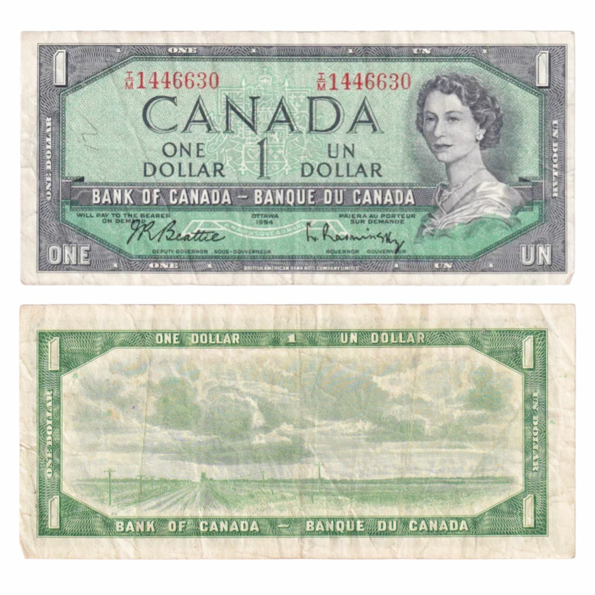 Банкнота Канада 1 доллар ONE DOLLAR 1961 год (F) Pick 74b